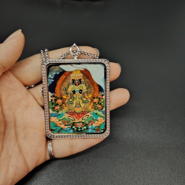 Titanium steel square single-sided thangka box pendant Zakiram thangka ...