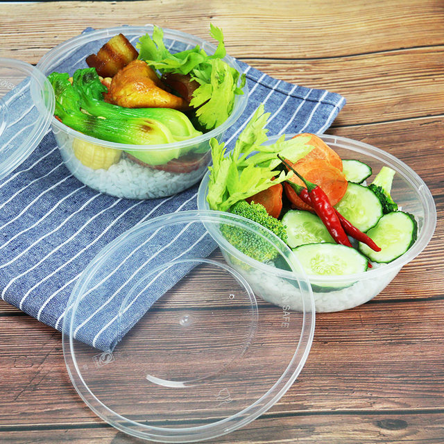 1000ML round disposable lunch box plastic packaging box transparent ...