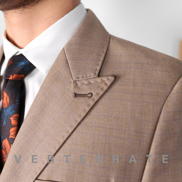 Vertebrates men's double -ribs dual -ribs buckle khaki gentleman suit ...