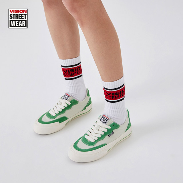 VISION official FLAT TOP gray-green low-top classic fur canvas shoes ...