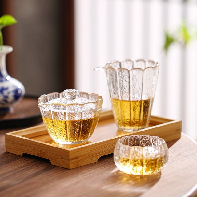 Handmade transparent glass Lotus Tea Cup Thick heat -resistant cup ...