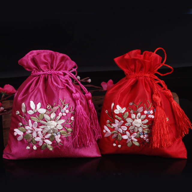 Ancient style cloth bag, ribbon embroidered storage bag, jewelry bag ...