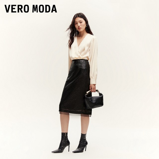 VERO MODA Halway Skirt Female 2024 Autumn New Matter Light Bead Flashing High waist Slim Luxury ...