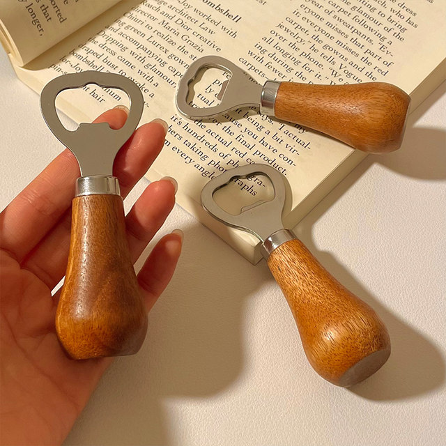 INS wooden handle bottle opening device Household stainless steel ...