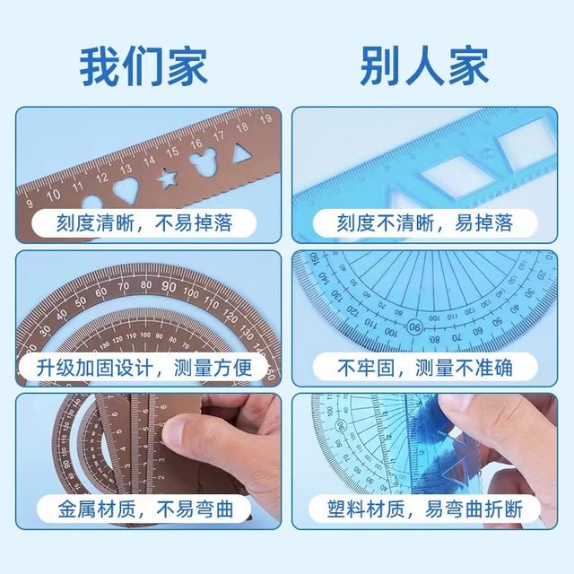 Metal ruler set Student multi -functional aluminum alloy set ruler ...