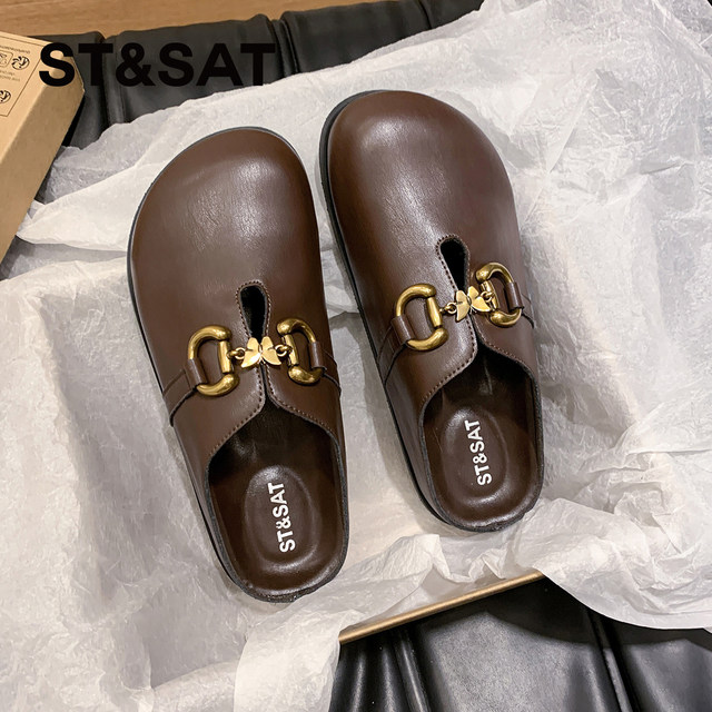 Saturday Korean style cowhide Birkenstock half drag women's outer wear ...