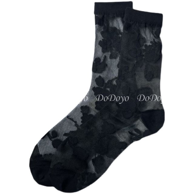 Dongdongyao Black Flower Glass Silk Socks Women's Summer Ultra-Thin ...