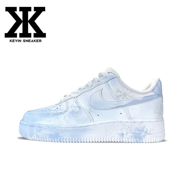Nike AirForce1Low'07 snowflake gradient blue lovers hand-painted spray ...