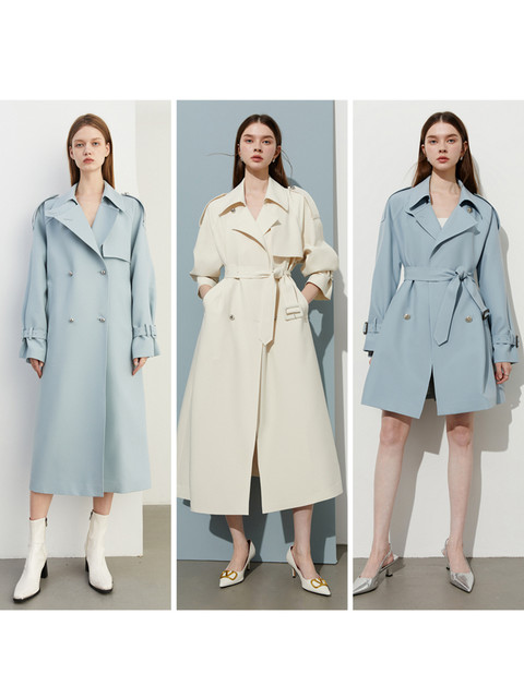 DPLAY2025 autumn new style blue trench coat double-breasted long jacket ...