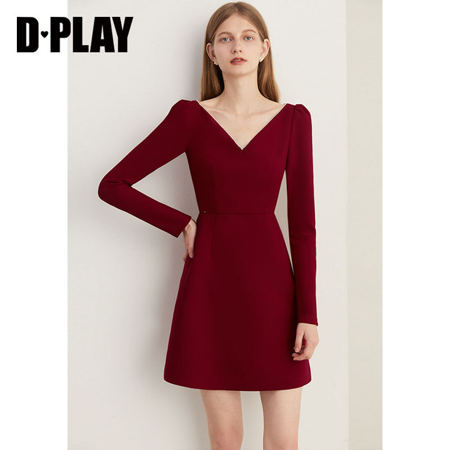 DPLAY autumn new French jam red V -neck dresses dress dress, wedding ...