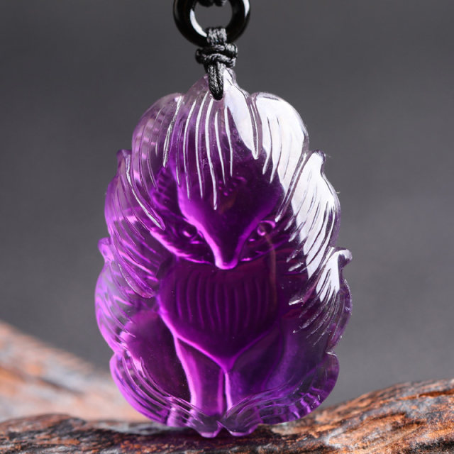 Uruguay natural amethyst nine-tailed fox pendant for men and women ...