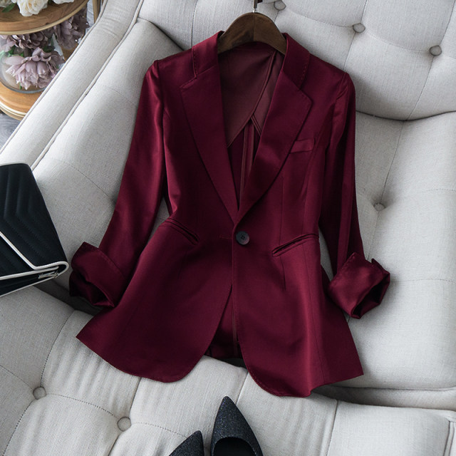 Pure beauty Bordeaux burgundy imported triacetic acid suit spring new ...