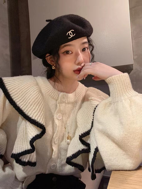 Fat sister design sense of lazy wind style retro ruffled sweater ...