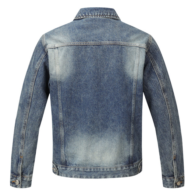 Philip men's solid color denim jacket heavy worker washing water blue ...