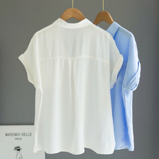 Export foreign trade high-end white tinsel short-sleeved shirt for ...