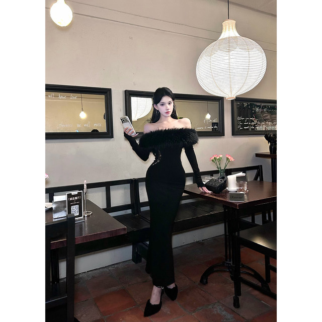 Dust Deng Deng one-shoulder knitted dress for women 2025 autumn and ...