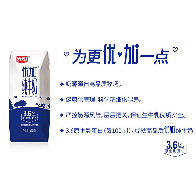 Self-operated Guangming Youjia Pure Milk 3.6g Milk Protein Diamond Pack 200ml*24 boxes