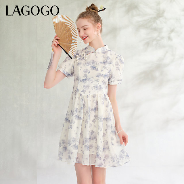 LAGOGO Chinese style ink chiffon dress for women Lagugu Summer new ...
