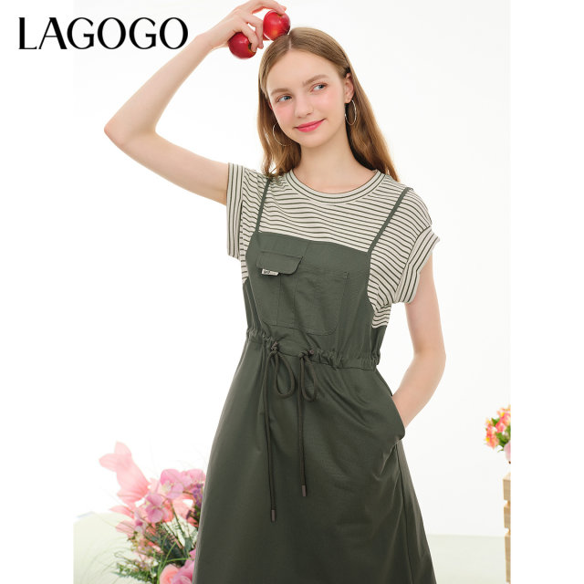 LAGOGO pure cotton striped stitching literary style dress women Lagugu ...