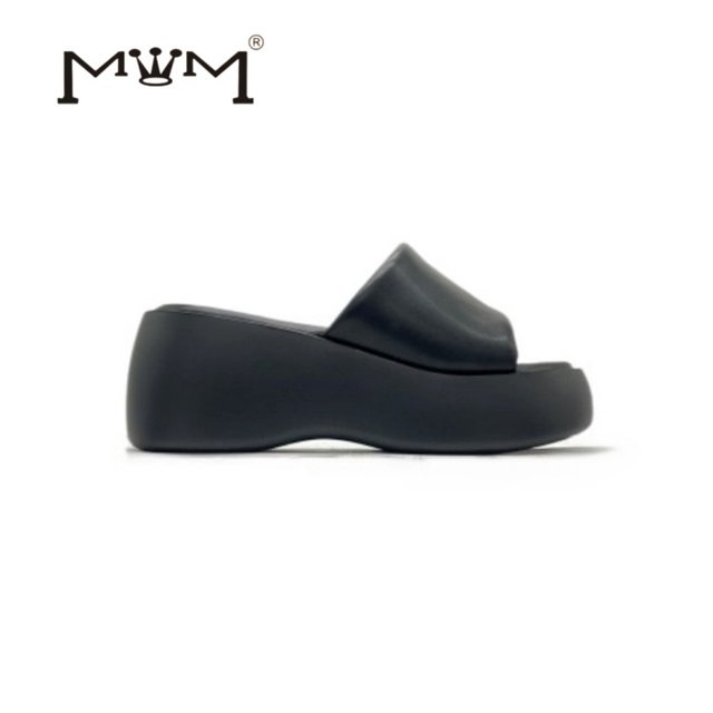 Slack outfit~Simple genuine leather thick-soled slippers for women 2025 ...