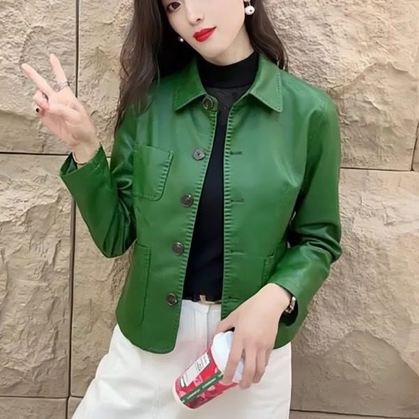 Haining leather jacket, small fragrance style women's jacket early ...