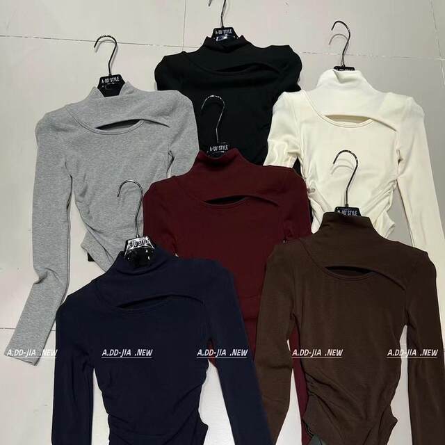 Momo's Korean winter new style slim hollow design turtleneck T-shirt ...