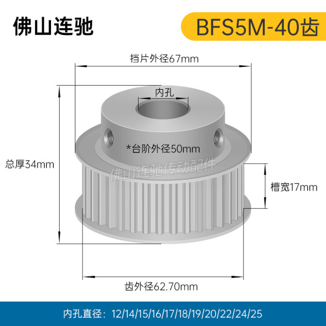 S5M40 tooth synchronous pulley boss groove width 17 BF type Synchronous ...
