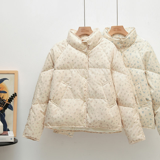 New Autumn and Winter Floral Down Jacket Women's Short Printed Milky ...