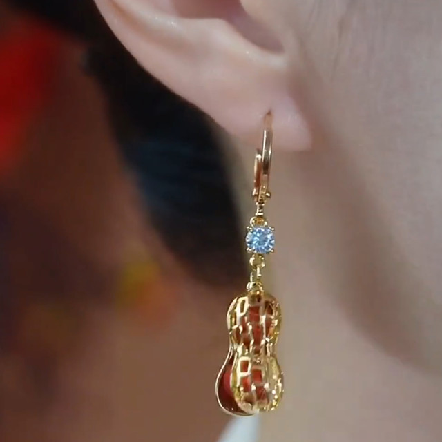 Red pearl peanut ear buckle earring female good things happen to mean ...
