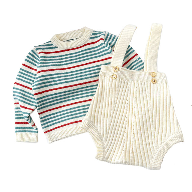 Baby clothes, spring and autumn striped knitted T-shirt suit, infant ...