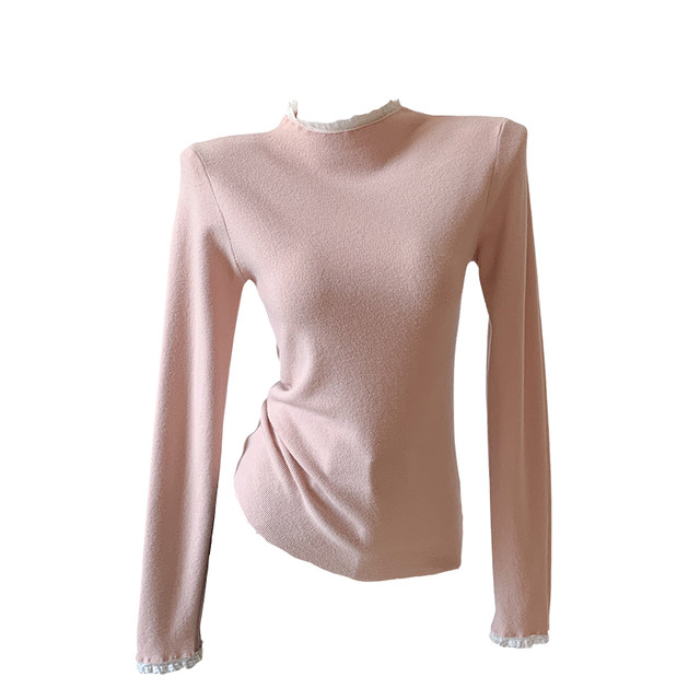 Yellow lace half-high neck bottoming shirt for women with 2025 early ...