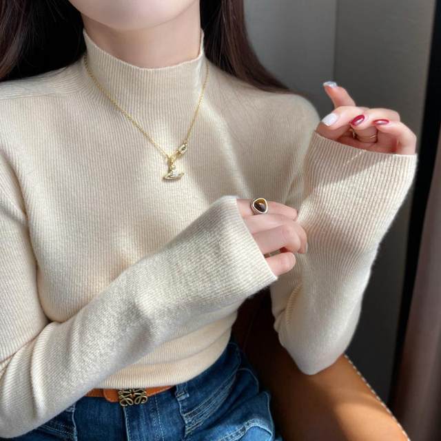 Gray half-high neck base shirt for women with seamless inner wear ...