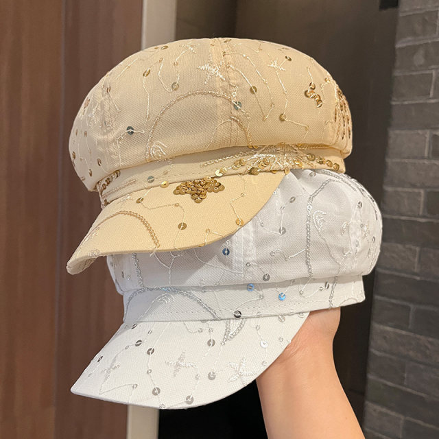 Sequin octagonal hat for women 2025 new spring and summer breathable ...