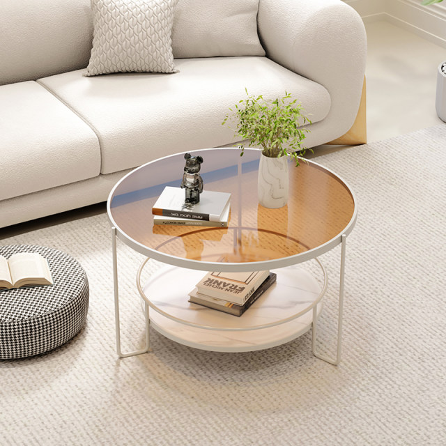 Italian living room household round glass tea table simple modern small ...