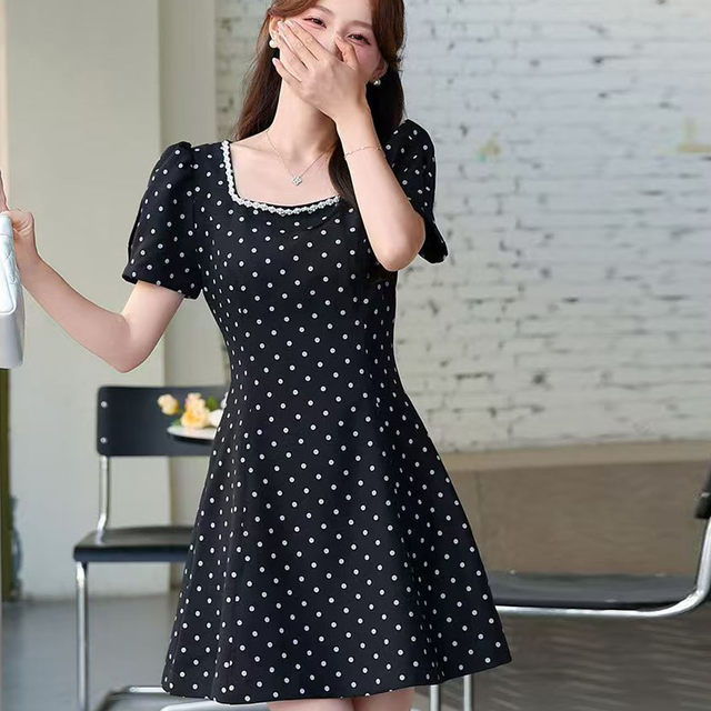 Summer polka dot dress for petite women 2025 popular casual square neck ...