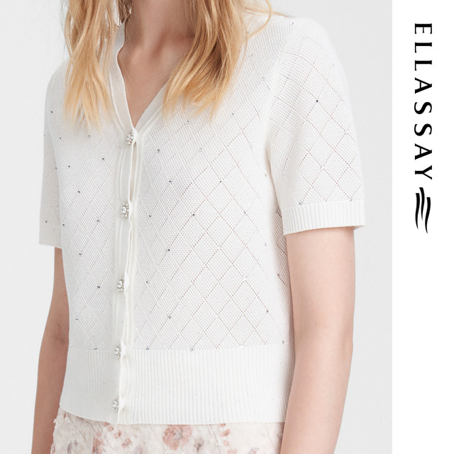 ELLASSAY autumn and winter new cotton-feel pearl button wool sweater ...