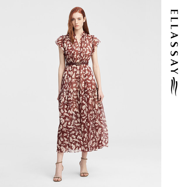 ELLASSAY autumn and winter new French romantic printed chiffon dress ...