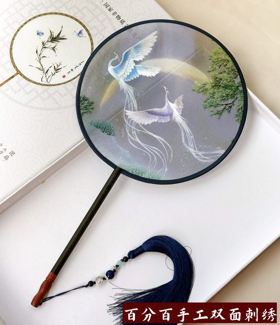 Su embroidery fan, purely hand-embroidered palace fan, double-sided ...