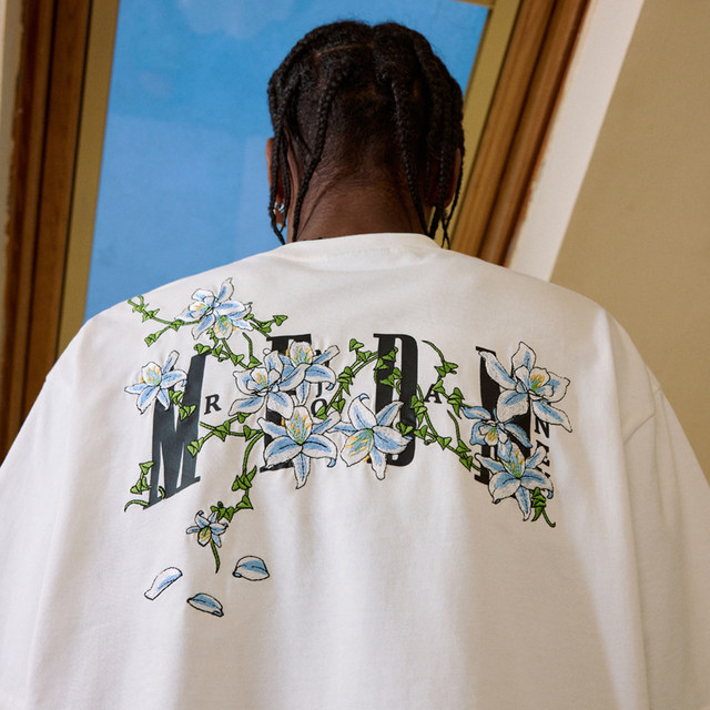 MEDM vine floral embroidered short-sleeved T-shirt men's American ...