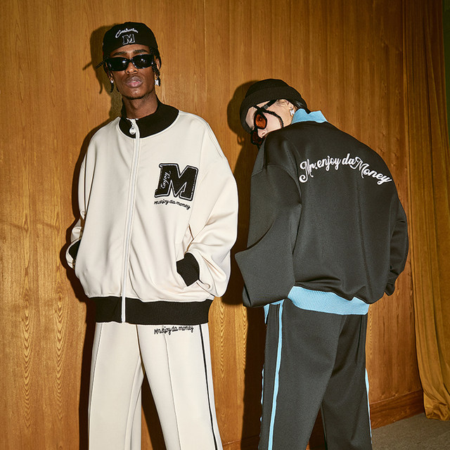 MEDM trendy brand stand collar contrasting sports top autumn couple ...