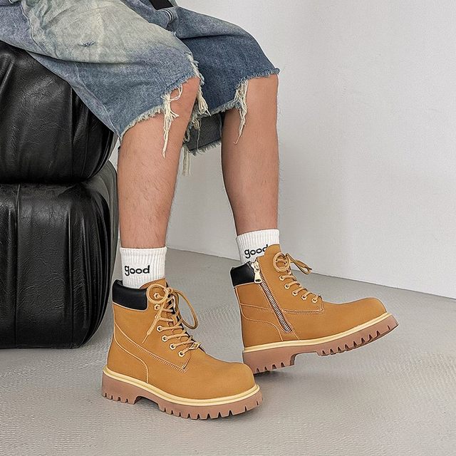 Martin boots men's autumn yellow boots men's cowhide thick-soled high ...
