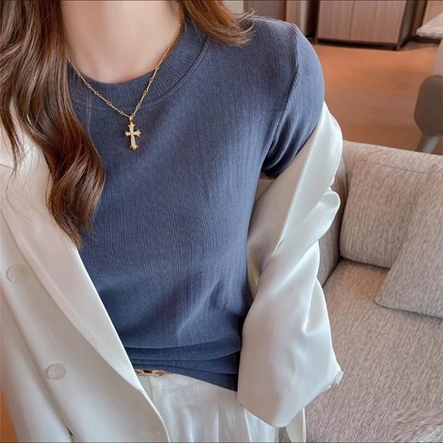 Essence, coconut chinensis threaded small round neck shirt female inner ...