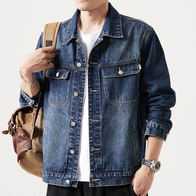 Chao Men's heavy casual denim jacket jacket spring and autumn plus fat ...