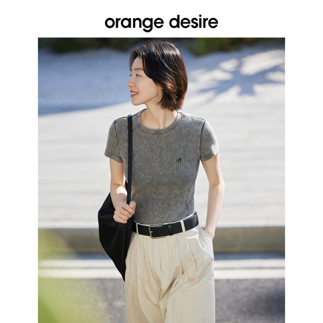 orange desire Mint Mambo simple round neck straight shoulder T-shirt ...
