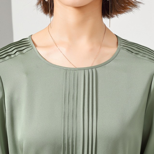 Jinju Plastic Double Qiao Chunxia New Pure Coloring Round Neck Bested Slim Silk Real Silk Women ...