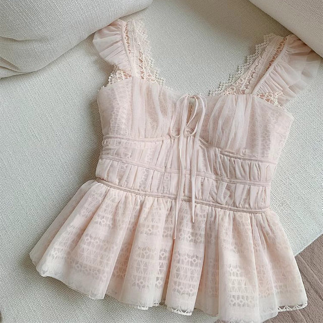 [Lyberries Smoothie] Chiffon lace shirt, small flying sleeves, texture ...