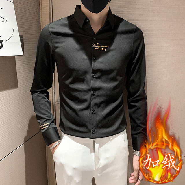 velvet thickened shirt for men in autumn and winter, men's long-sleeved ...