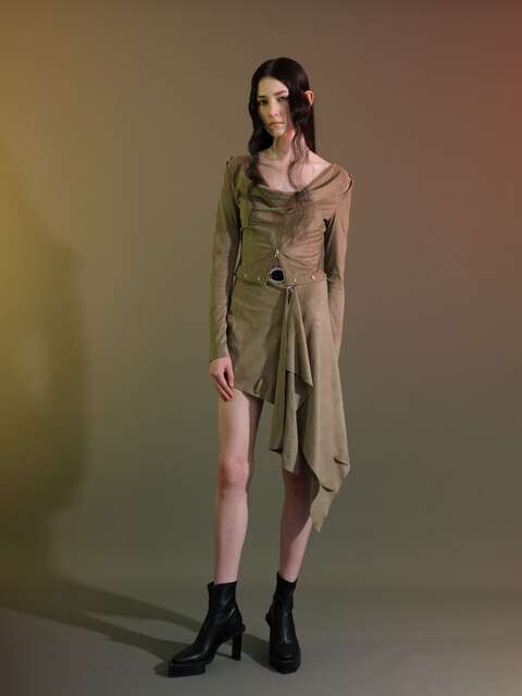 SUSUSHAN retro niche design slim suede hanging structure versatile long ...