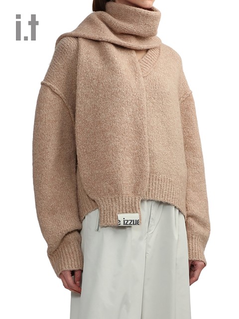 IT Izzue women's clothing with a scarf V -neck sweater casual winter ...