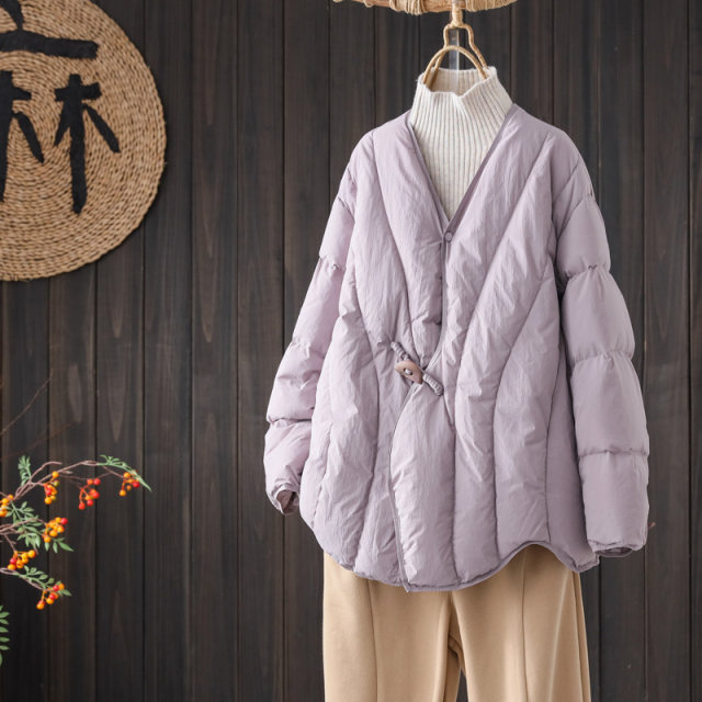 Autumn and winter literary Chinese tea clothing down jacket simple ...